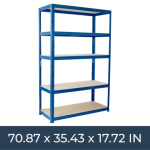 Garage Shelving Units: 71 x 35 x 18 inches | Heavy Duty Racking Shelves for Storage - 1 Bay, Blue 5 Tier (37 lbs Per Shelf), 2000 lbs Capacity | for Workshop, Shed, Office | 5 Year Warranty