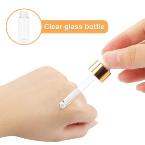 Empty Transparent Glass Bottles Containers Vials Holder,5ml Essential Oil Glass Dropper Bottle Makeup Sample Storage Containers With Gold Head Glass Dropper &White Dropper Cap&2pcs Straws,50pcs