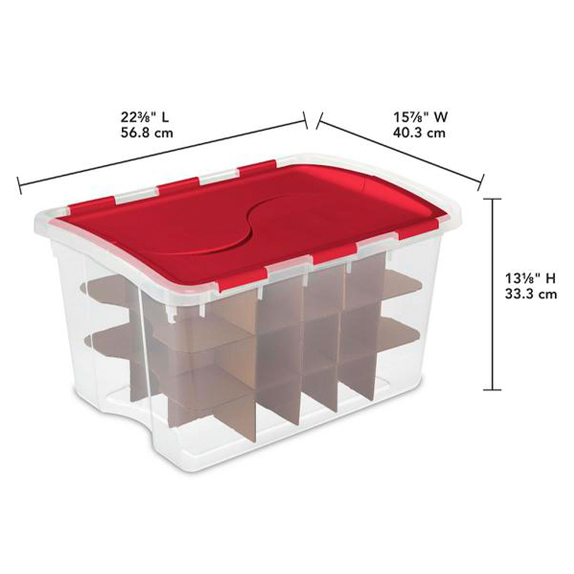 Sterilite 48 Quart Clear Stackable Holiday Christmas 45 Ornament Storage Box with Lid (6 Pack)