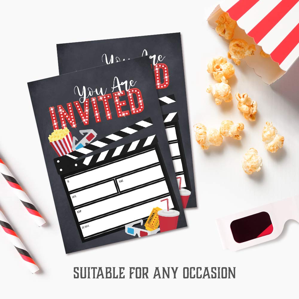 Movie Party Invitations with Envelopes by Hat Acrobat | Perfect for Movie Theme Party, Hollywood Party, Red Carpet Party, Movie Night, Sweet 16, Movie Birthday Party Supplies, Ideas, 25 Pack