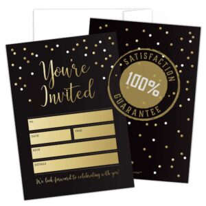 Hat Acrobat Black and Gold Party Invitations with Envelopes Perfect for Anniversary, Birthday, Rehearsal Dinner, Bachelorette Party, Graduation, 25 Pack