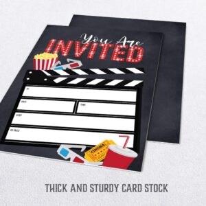 Movie Party Invitations with Envelopes by Hat Acrobat | Perfect for Movie Theme Party, Hollywood Party, Red Carpet Party, Movie Night, Sweet 16, Movie Birthday Party Supplies, Ideas, 25 Pack