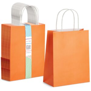 blue panda 25-pack orange gift bags with handles - medium size paper bags for birthday, wedding, retail (8x3.9x10 in)