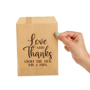 100 Pack Love and Thanks From the New Mr & Mrs for Wedding, Party Favor Bags for Goodie, Gifts, Decorations, 5x7 in