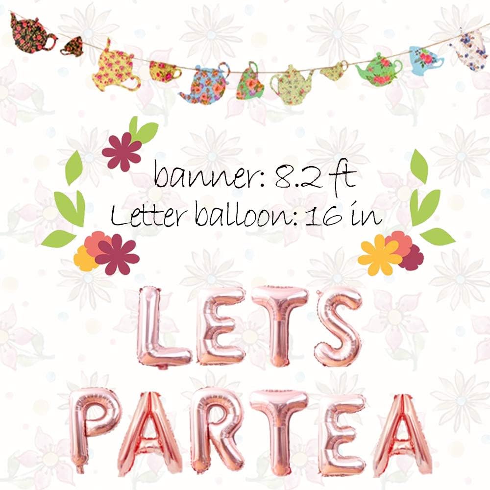 LaVenty LET'S PAR TEA Balloons Tea Party Birthday Banner Tea Party Decorations Lets Par-Tea Party Decor Par Tea Baby Shower Par Tea First Birthday Decoration Flower Garland (Floral Banner)