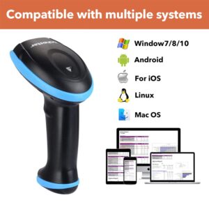 Trohestar Bluetooth Barcode Scanner with USB Cradle, Compatible with Bluetooth Function & 2.4GHz Wireless & Wired Connection Portable 1D Bar Code Reader Scanner for Windows, Mac, Android, iOS