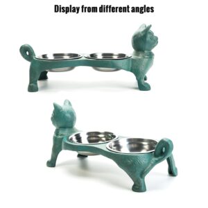 Sungmor Raised Bowls for Cats - Heavy Duty Non Slip Cast Iron Stands & 2 Stainless Steel Food Dish & Water Bowls - Great Pet Cats Feeder - Feeding & Watering Station Pet Supplies - 15.2x6.7x5.9 Inch