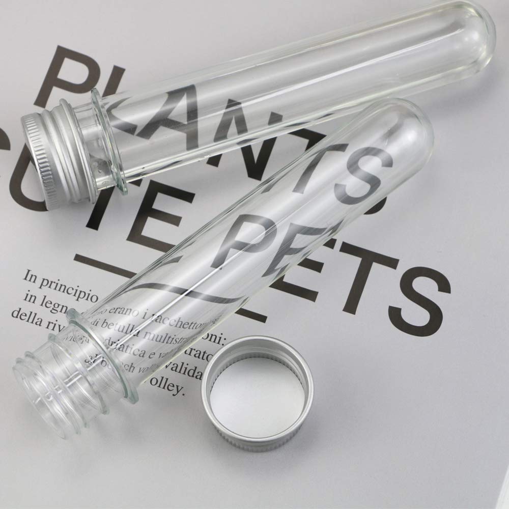 Oopsu 25 Pcs Test Tubes 40ml(140mm), High-Impact Clear Plastic Test Tubes with Screw Caps, Party Decoration, Drinks Deployment, Bath Salt Candy Tubes Plastic Vials