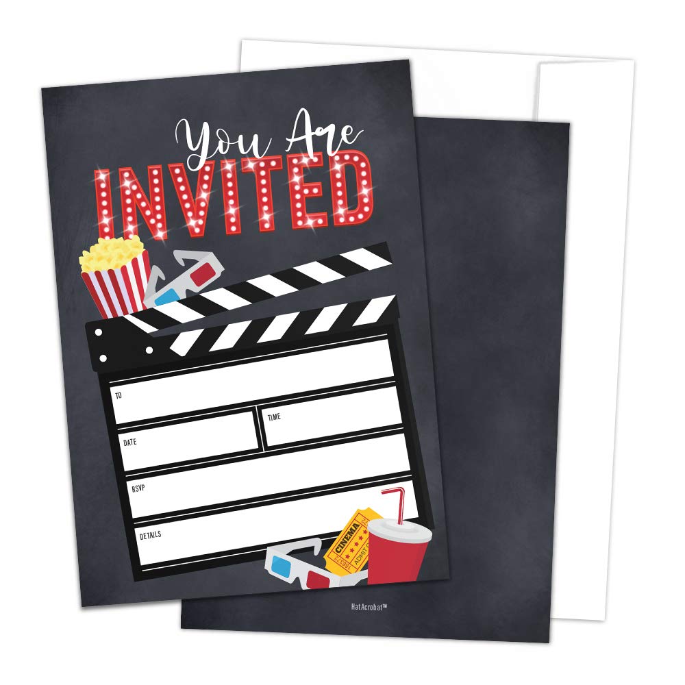 Movie Party Invitations with Envelopes by Hat Acrobat | Perfect for Movie Theme Party, Hollywood Party, Red Carpet Party, Movie Night, Sweet 16, Movie Birthday Party Supplies, Ideas, 25 Pack