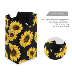 Baofu Sunflower Laundry Hamper Large Dirty Foldable Clothes Bags Waterproof Durable Lightweight Oxford Round Collapsible Storage Basket Organization with Handles for Home Bathroom Bedroom