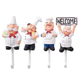 ta best pack of 4 resin french chef figurine wall hooks decorative cook wall mount rack hook hanger(assorted style)