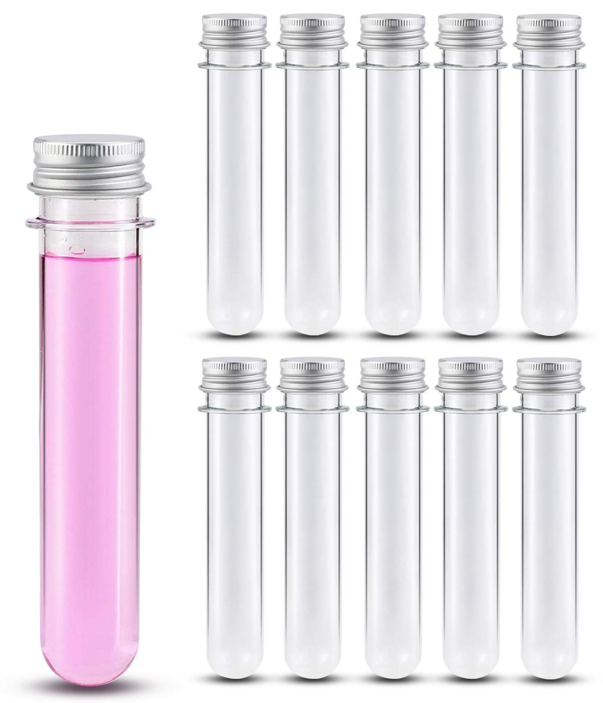 Oopsu 25 Pcs Test Tubes 40ml(140mm), High-Impact Clear Plastic Test Tubes with Screw Caps, Party Decoration, Drinks Deployment, Bath Salt Candy Tubes Plastic Vials