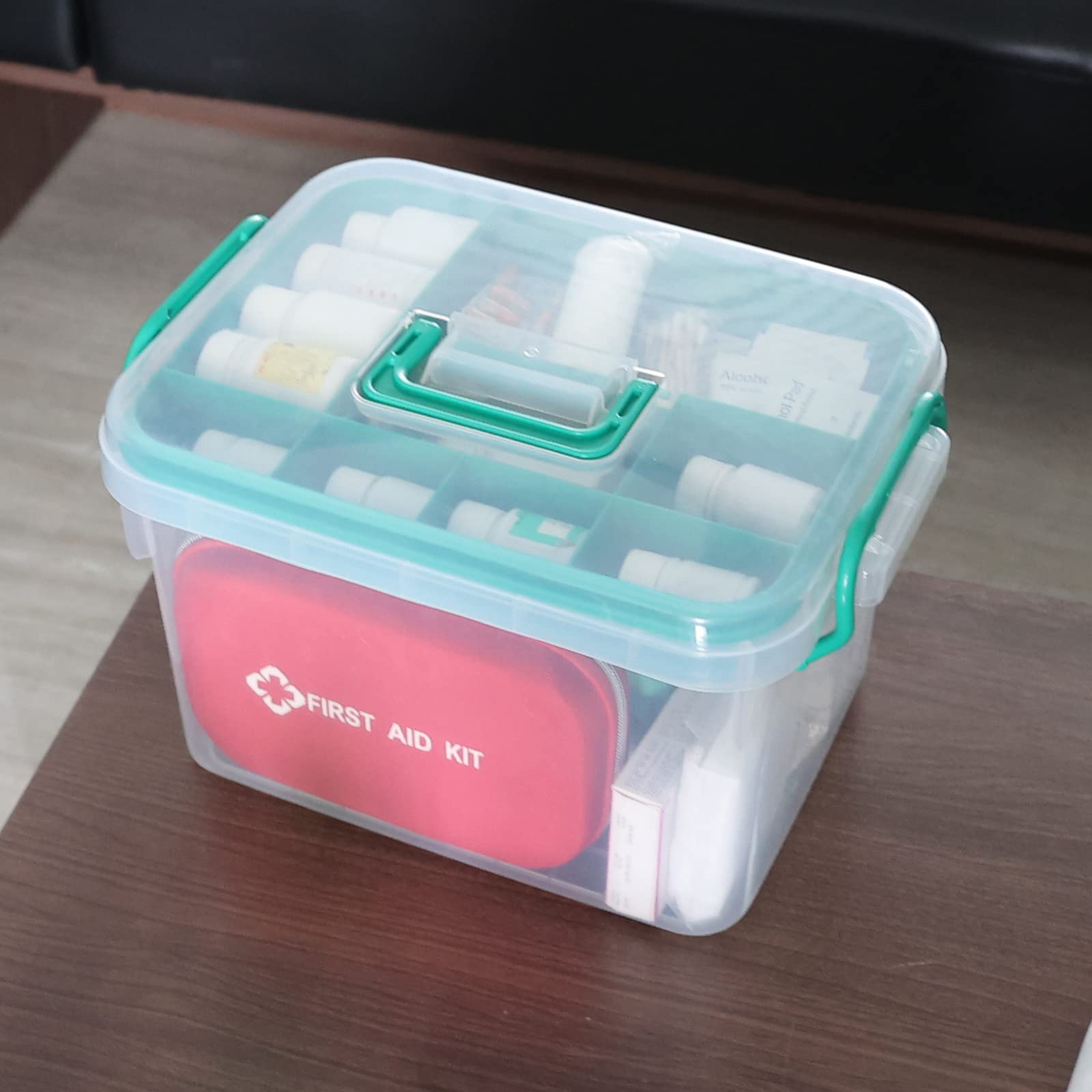 Vababa Clear First Aid Box, Plastic Storage Container with Locking Lid & Handle