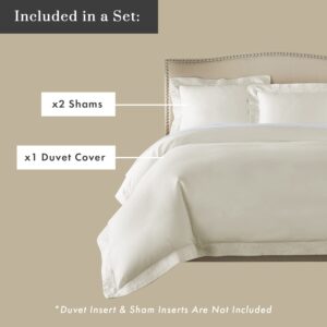 Luxury High End Embroidered Duvet Cover Set, 100% Certified Egyptian Cotton, Cool, Breathable, Ultra Soft, Sateen Weave, Hidden Zipper Closure, Comforter Cover 2 Pillow Shams (Ivory, King)