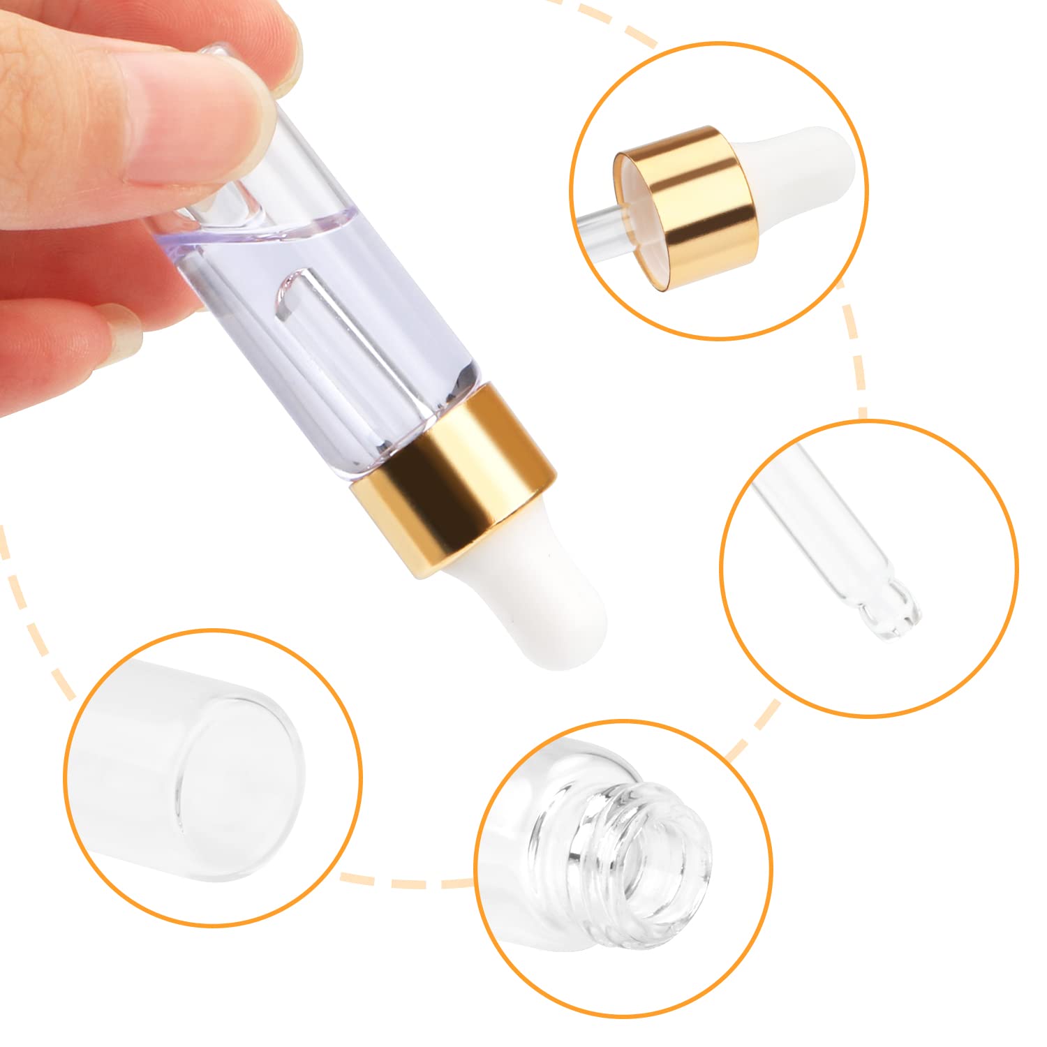 Pack of 35,5ml Clear Glass Dropper Bottle,Empty Glass Sample Vials with Glass Eye Dropper for DIY Aromatherapy Essential Oils Travel Perfume Container Liquid Sample Blends -Free dropper included