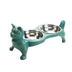 sungmor raised bowls for cats - heavy duty non slip cast iron stands & 2 stainless steel food dish & water bowls - great pet cats feeder - feeding & watering station pet supplies - 15.2x6.7x5.9 inch