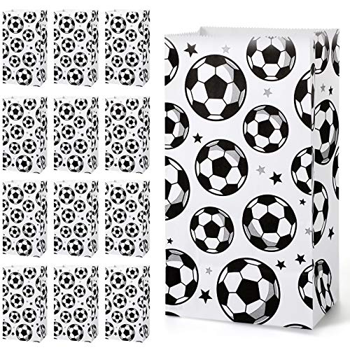 Blulu 30 Pack Paper Soccer Party Favor Bag Candy Goodie Treat Bags Soccer Print Gift Bags for Football Themed Party Favors