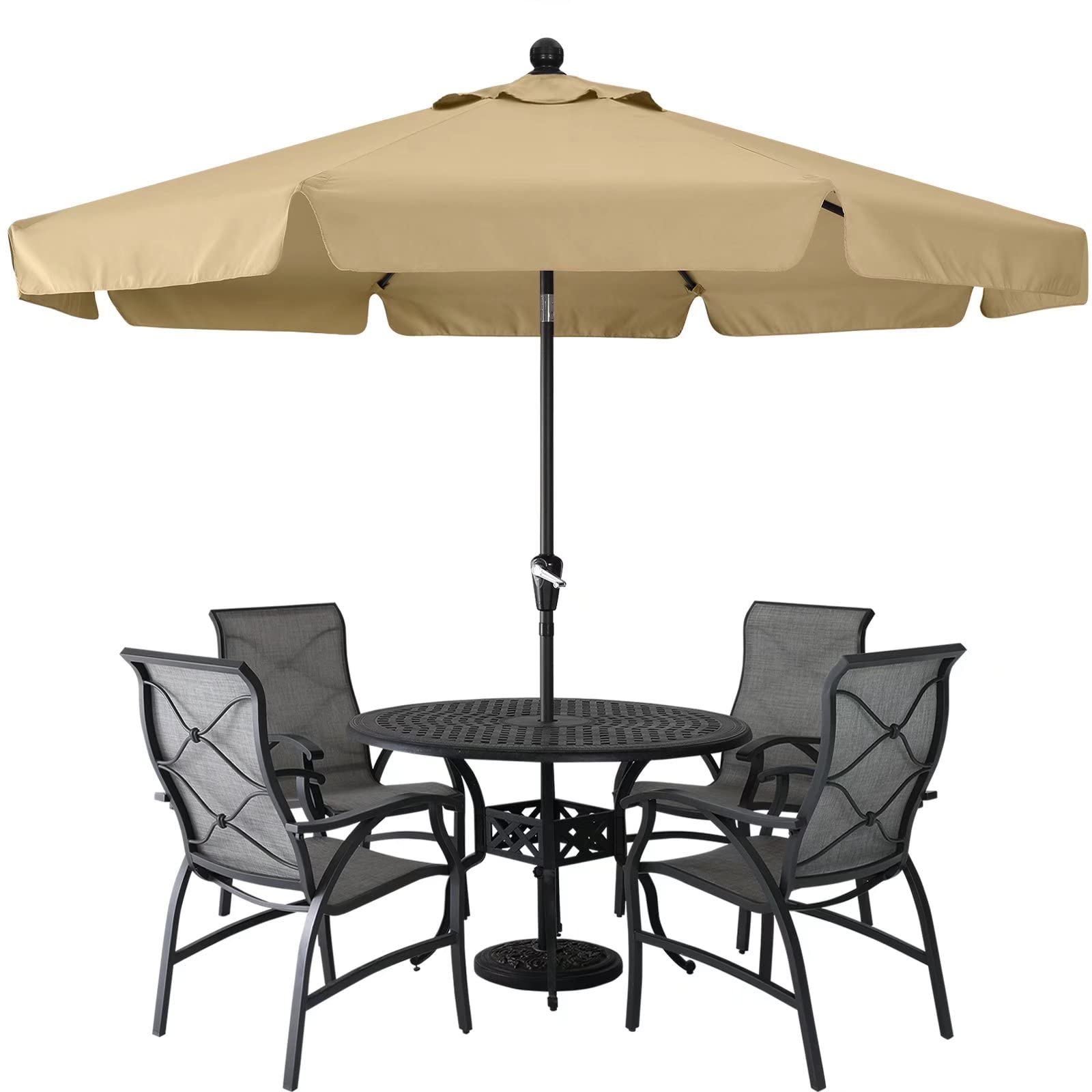 ABCCANOPY Patio Umbrella 9ft - Outdoor Table Umbrella with Push Button Tilt and Crank, 8 Ribs Umbrella for Patio Pool Garden Deck (Khaki)