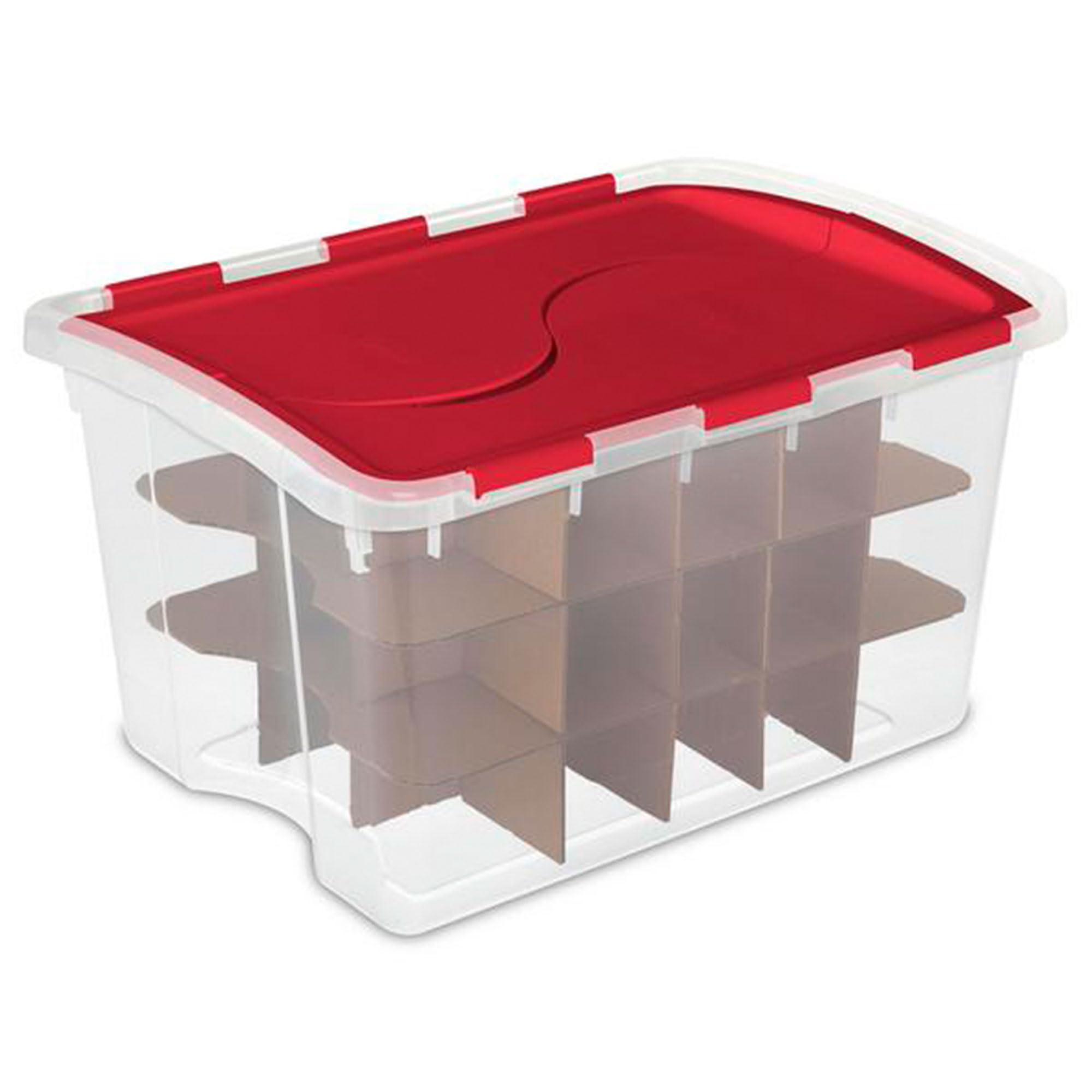 Sterilite 48 Quart Clear Stackable Holiday Christmas 45 Ornament Storage Box with Lid (6 Pack)