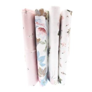 RayLineDo4PCS 48cmX48cm Flower Pattern Patchwork Fabric Bundle Squares Quilting Scrapbooking Sewing Art Craft Beds Curtains Pillows Pajamas Making Fabric