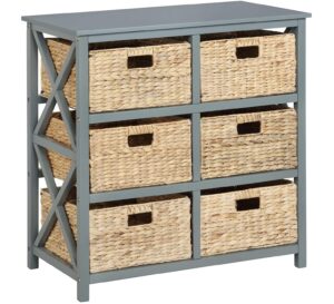 ehemco 3 tier x-side end storage cabinet with 6 wicker baskets, gray