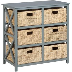 eHemco 3 Tier X-Side End Storage Cabinet with 6 Wicker Baskets, Gray