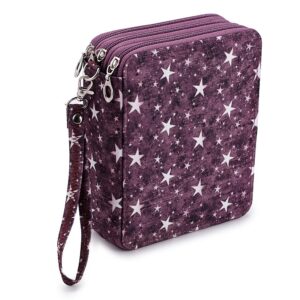 btsky zippered pencil case-canvas 72 slots handy pencil holders with printing pattern for prismacolor watercolor pencils, crayola colored pencils, marco pencils purple stars