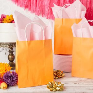 BLUE PANDA 25-Pack Orange Gift Bags with Handles - Medium Size Paper Bags for Birthday, Wedding, Retail (8x3.9x10 In)