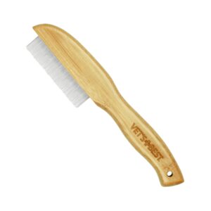 vet's best flea comb | real bamboo with contour grip handle | for dogs and cats, brown