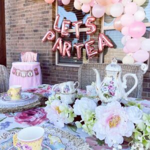 LaVenty LET'S PAR TEA Balloons Tea Party Birthday Banner Tea Party Decorations Lets Par-Tea Party Decor Par Tea Baby Shower Par Tea First Birthday Decoration Flower Garland (Floral Banner)