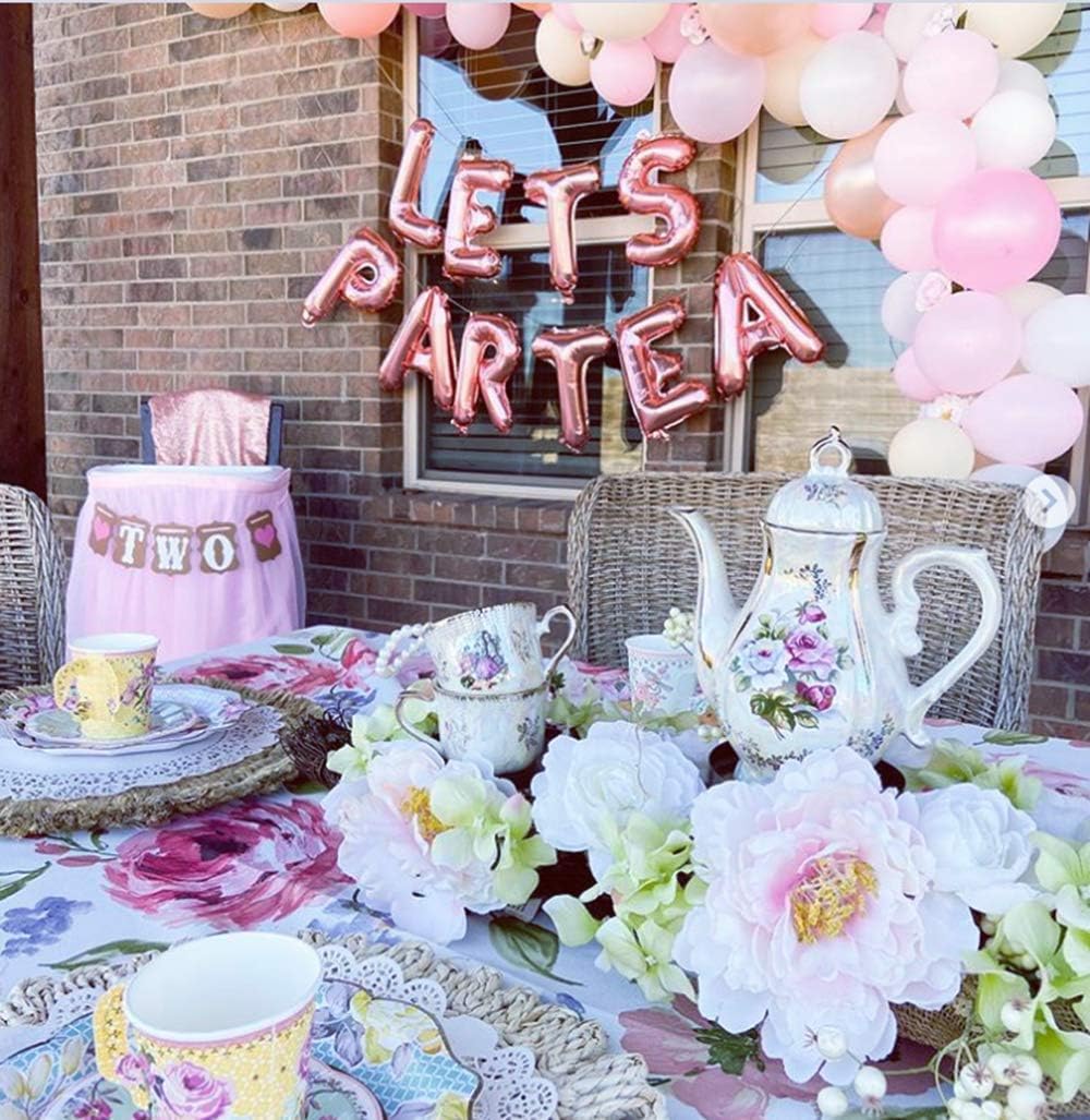 LaVenty LET'S PAR TEA Balloons Tea Party Birthday Banner Tea Party Decorations Lets Par-Tea Party Decor Par Tea Baby Shower Par Tea First Birthday Decoration Flower Garland (Floral Banner)