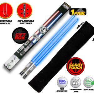 LIGHTSABER CHOPSTICKS LIGHT UP STAR WARS LED Glowing Light Saber Chop Sticks REUSABLE Sushi Lightup Sabers - Removable Handle Dishwasher Safe - Premium GIFT BOX & CARRY CASE Included - BLUE 1 PAIR