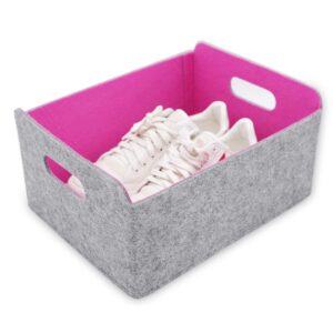 Welaxy storage baskets Felt Foldable Storage bin Shelf Bins Fabric Organizer box for cables Toys Books Clothes Home Office dorm Closet Nursery Laundry organise (hot pink)