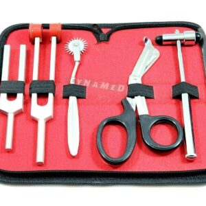 Premium Student Diagnostic Kit- Reflex Hammer & Tuning Fork Set C 128 And C 512 + Wartenberg Pinwheel Premium Steel Bandage Scissor 7.5” (Set Of 5 Buck Reflex Hammer Black Scissor)