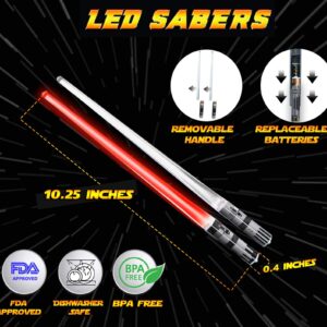 Lightsaber Chopsticks Light Up - LED Glowing Light Saber Chop Sticks - Reusable Sushi Lightup Sabers Chopstick Set Of 2 Pairs - Purple & Red