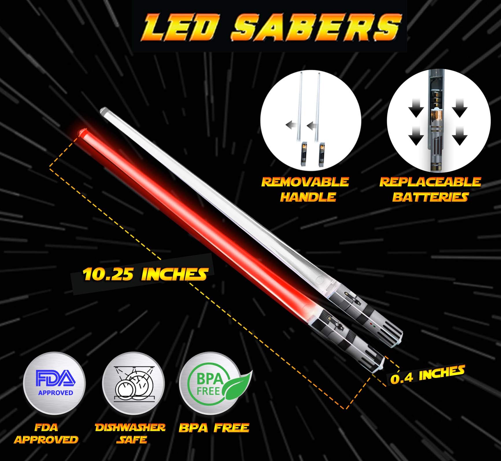 Lightsaber Chopsticks Light Up - LED Glowing Light Saber Chop Sticks - Reusable Sushi Lightup Sabers Chopstick Set Of 2 Pairs - Purple & Red