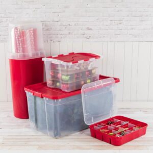 Sterilite 48 Quart Clear Stackable Holiday Christmas 45 Ornament Storage Box with Lid (6 Pack)