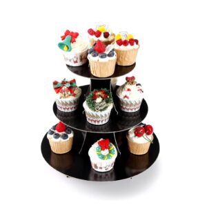 YLDW 3-Tier Cupcake Stand, Cake Stand holder, Tiered DIY Cupcake Stand Tower for Dessert Table Displays, Birthday Theme Party Favors Decoration, Floral Tea Party, 12" W x 12.8" H, Black