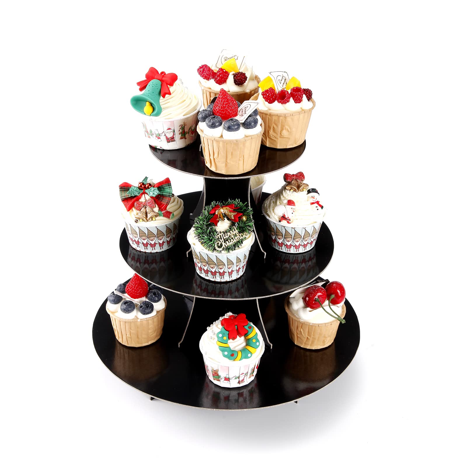 YLDW 3-Tier Cupcake Stand, Cake Stand holder, Tiered DIY Cupcake Stand Tower for Dessert Table Displays, Birthday Theme Party Favors Decoration, Floral Tea Party, 12" W x 12.8" H, Black