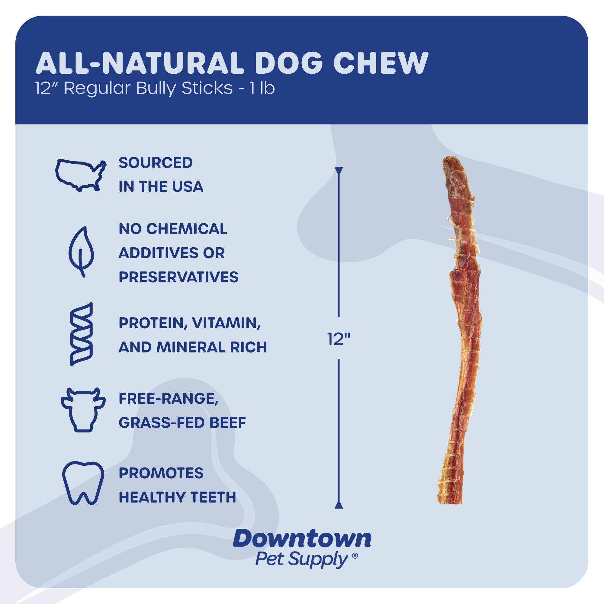 Downtown Pet Supply 12-inch Bully Sticks for Dogs, 1 LB - USA Sourced, No Hide Dog Chews Long Lasting and Non-Splintering - Nutrient-Rich, Single Ingredient and Odor Free Bully Sticks for Dogs