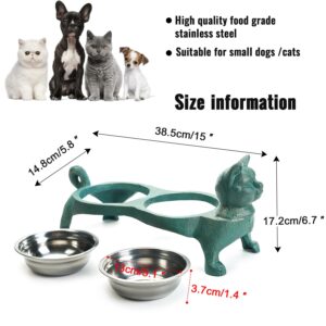 Sungmor Raised Bowls for Cats - Heavy Duty Non Slip Cast Iron Stands & 2 Stainless Steel Food Dish & Water Bowls - Great Pet Cats Feeder - Feeding & Watering Station Pet Supplies - 15.2x6.7x5.9 Inch