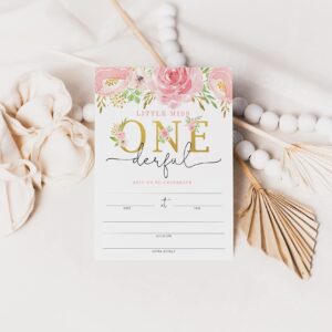 Your Main Event Prints Little Miss ONEderful First Birthday Invitations With Flowers and Butterflies - 20 Invitations - Envelopes Not Included