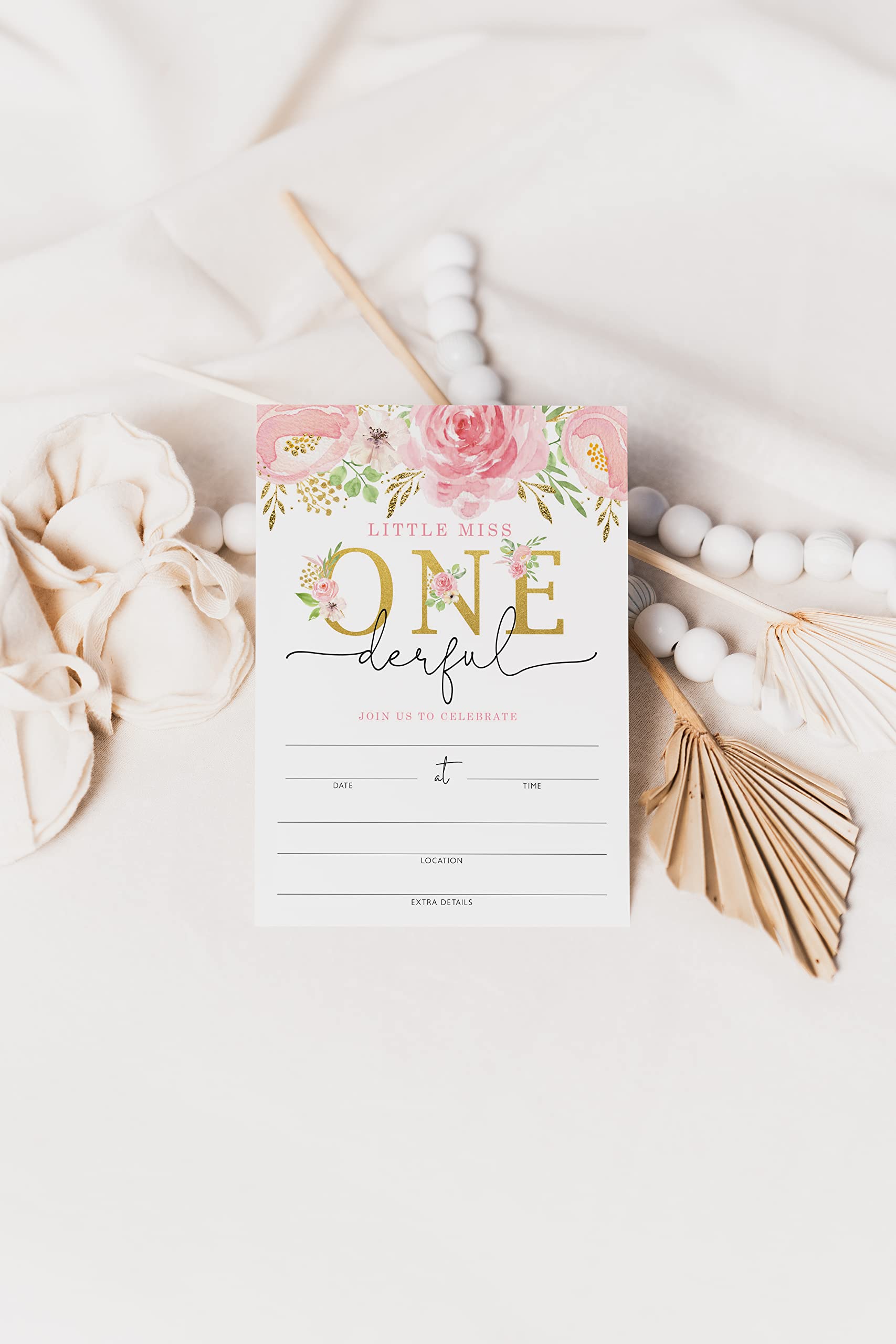 Your Main Event Prints Little Miss ONEderful First Birthday Invitations With Flowers and Butterflies - 20 Invitations - Envelopes Not Included