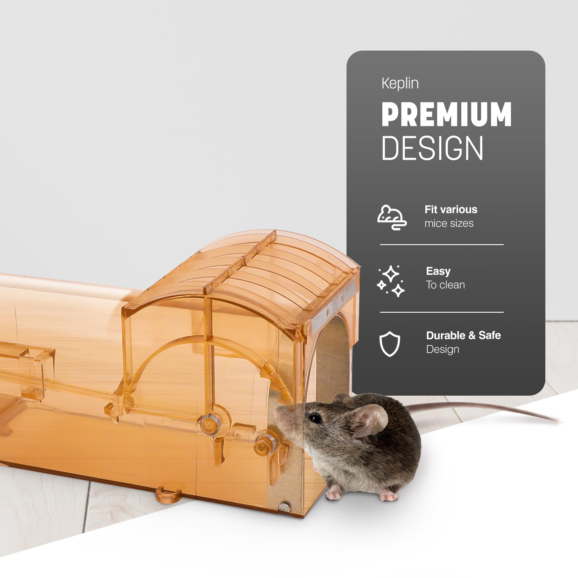 KEPLIN Humane Mouse Trap 1pk - No Kill Mice Traps, Pets and Children Friendly, Catch and Release Animal, Rodent and Chipmunk Trap, Indoor / Outdoor - Brown