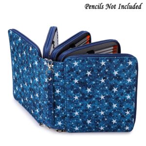 BTSKY Colored Pencil Case- 160 Slots Pencil Holder Pen Bag Large Capacity Pencil Organizer with Handle Strap Handy Colored Pencil Box with Printing Pattern Blue Star