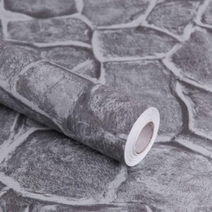 okydoky grey stone peel and stick wallpaper, 17.7" x 78.7", removable film textured wallpaper self-adhesive, home decor for room kitchen wall cabinet vinyl roll no.101-2