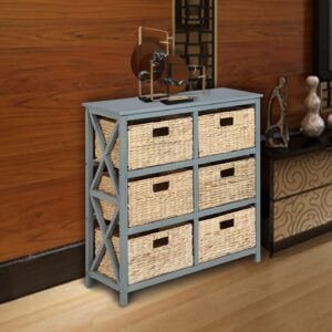 eHemco 3 Tier X-Side End Storage Cabinet with 6 Wicker Baskets, Gray