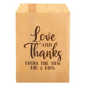 100 Pack Love and Thanks From the New Mr & Mrs for Wedding, Party Favor Bags for Goodie, Gifts, Decorations, 5x7 in