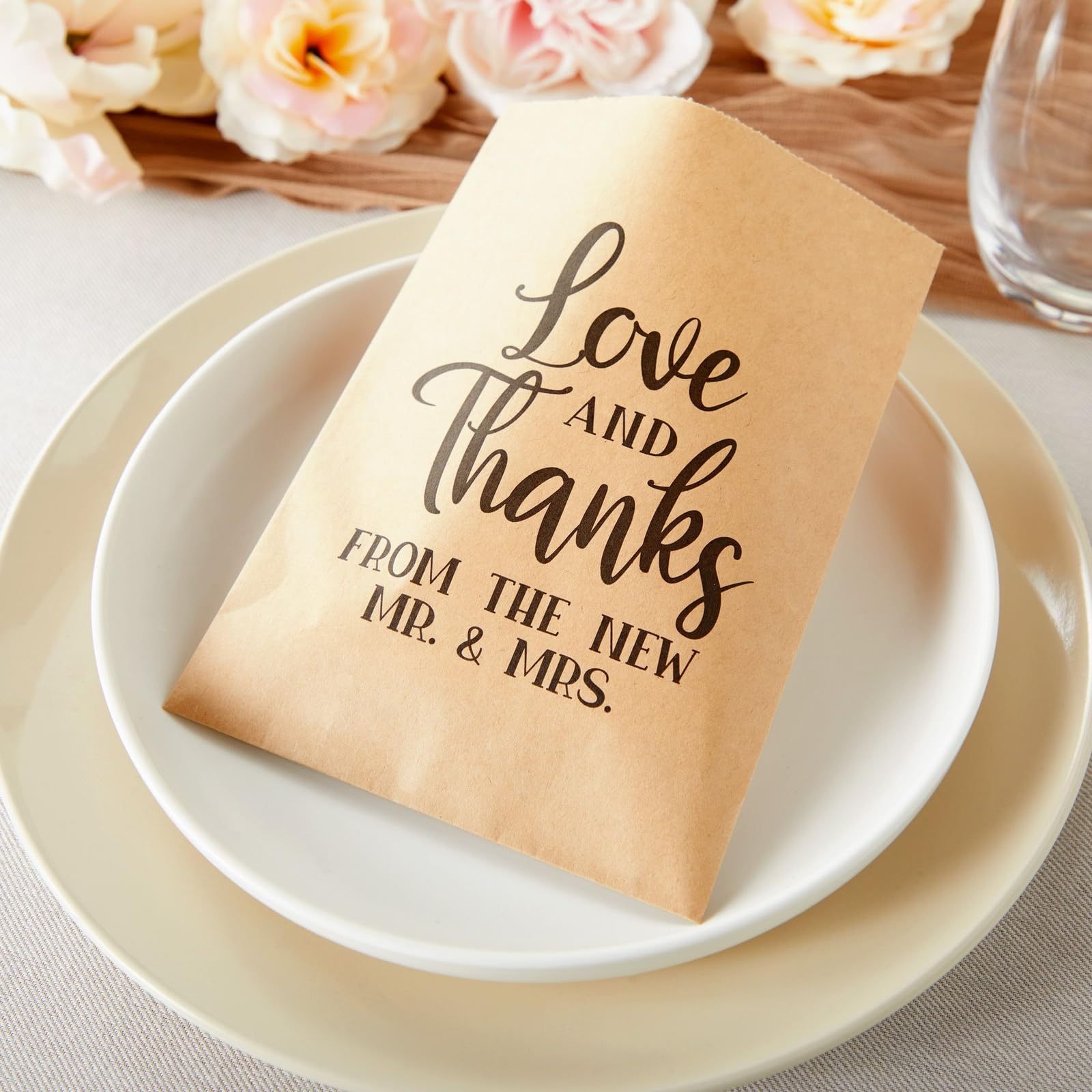 100 Pack Love and Thanks From the New Mr & Mrs for Wedding, Party Favor Bags for Goodie, Gifts, Decorations, 5x7 in