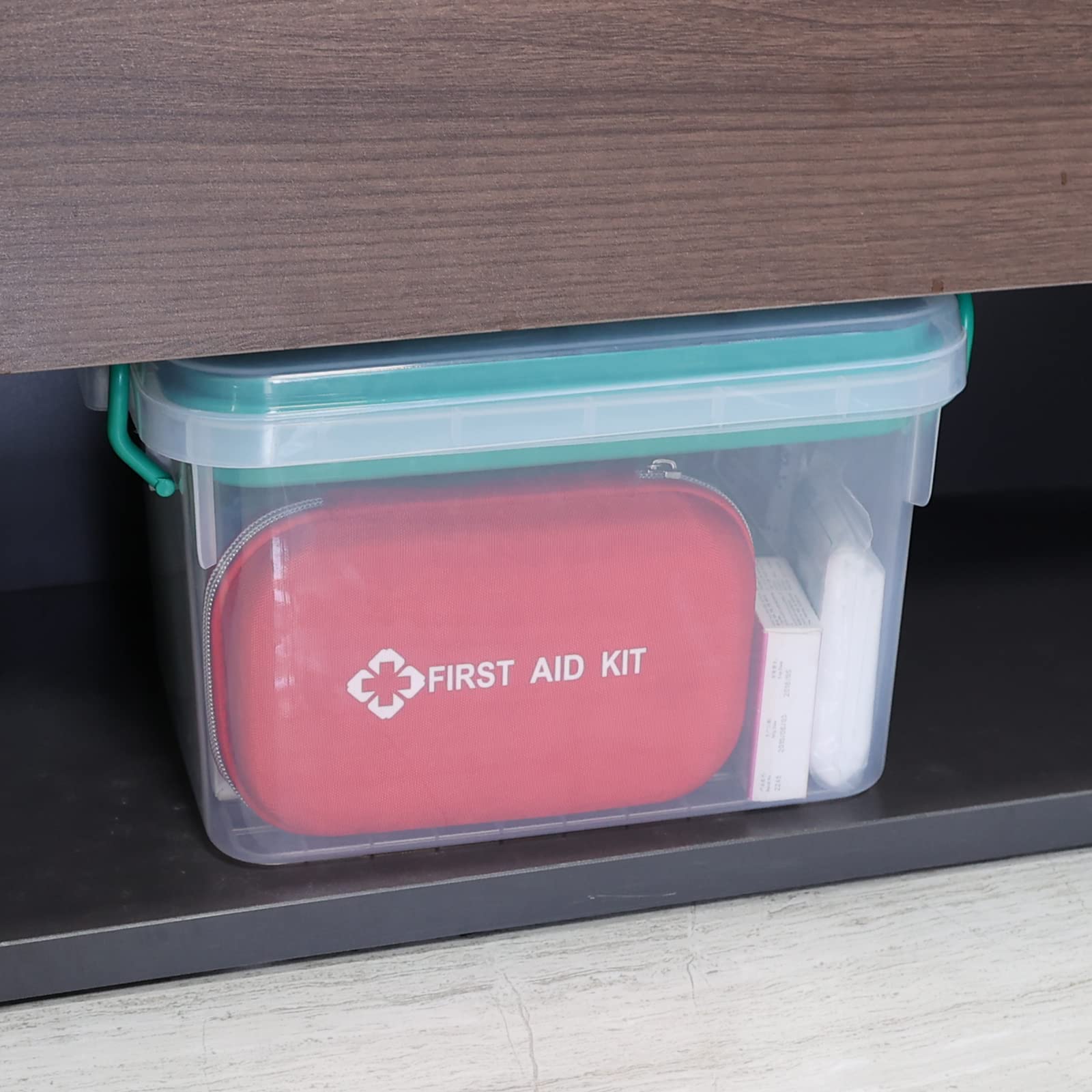 Vababa Clear First Aid Box, Plastic Storage Container with Locking Lid & Handle